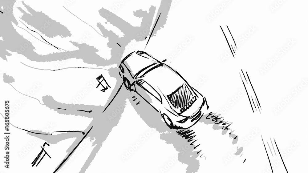 Car speeding top view Vector sketch illustration for advertise ...