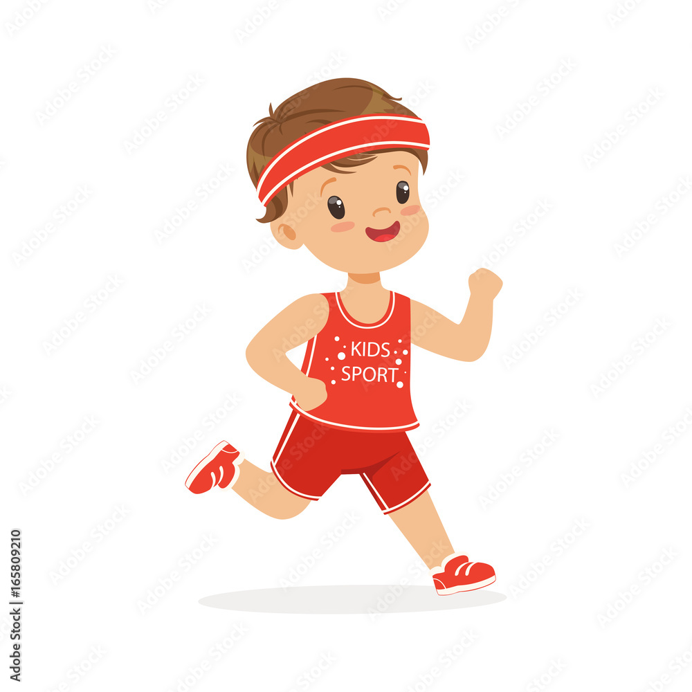 Boy in a red uniform running, marathon runner, boy running on school ...