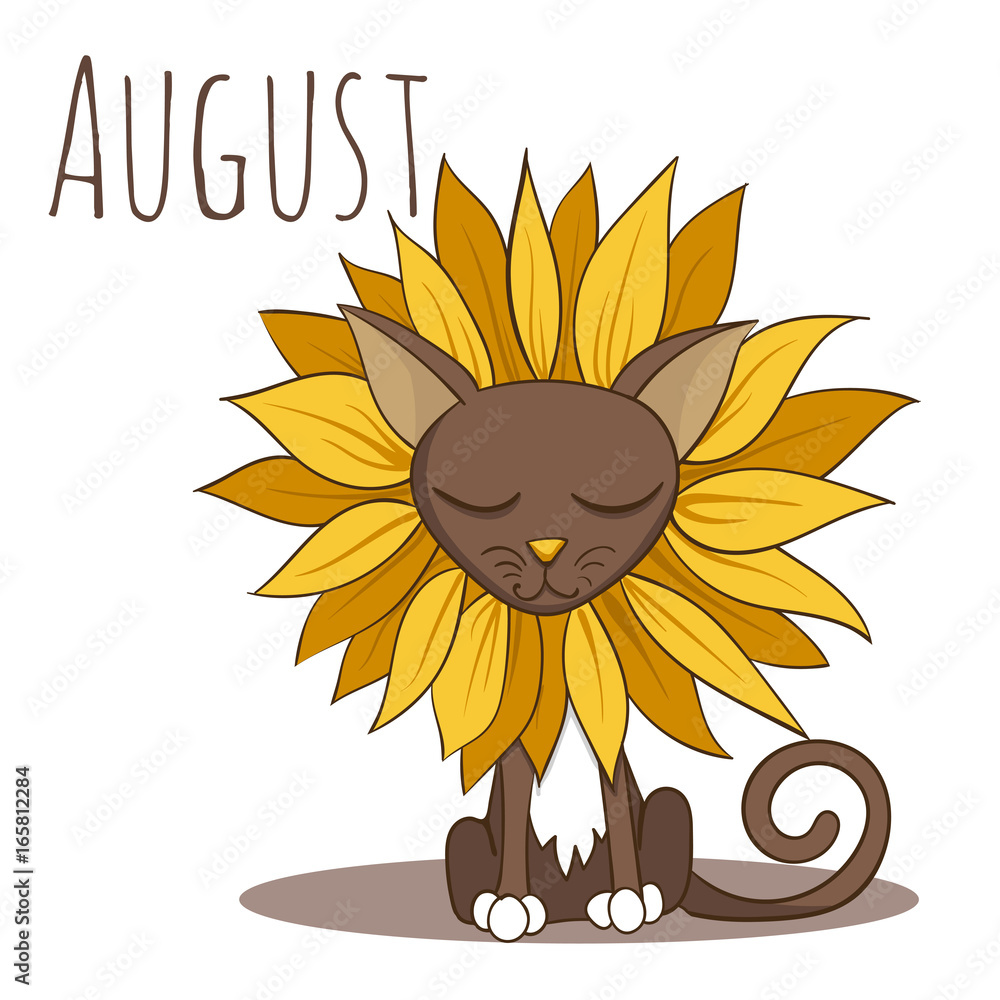 Cartoon vector cat for calendar month August Stock Vector | Adobe Stock