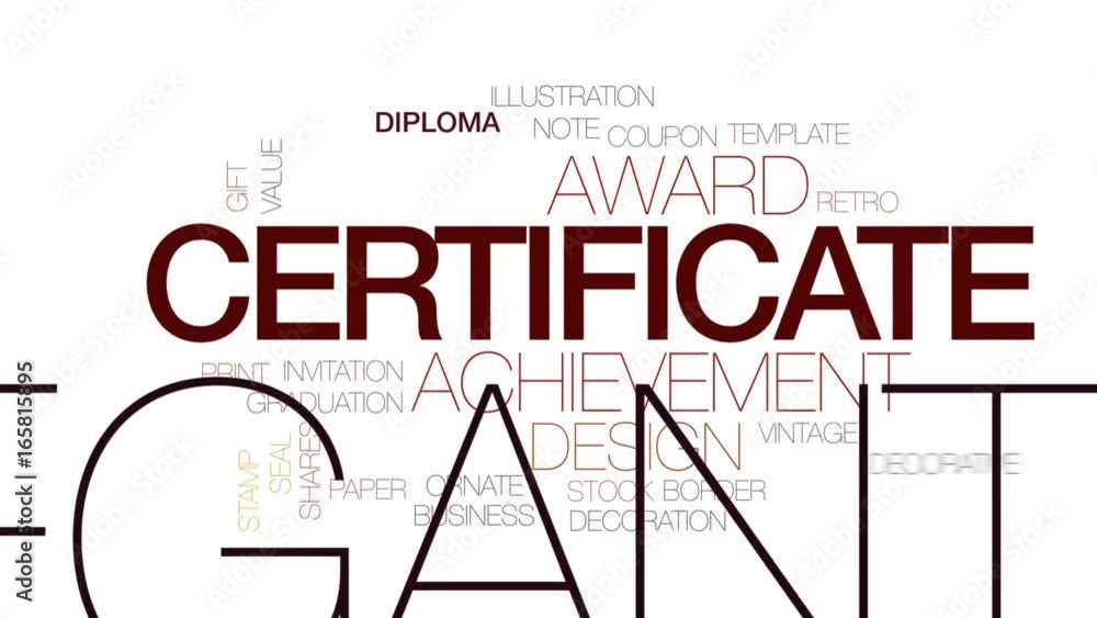 Certificate animated word cloud, text design animation. Kinetic ...