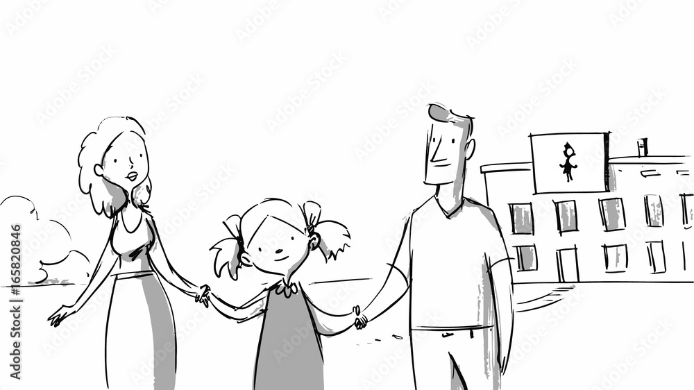 Parents and their child. Family sketch characters for cartoon ...
