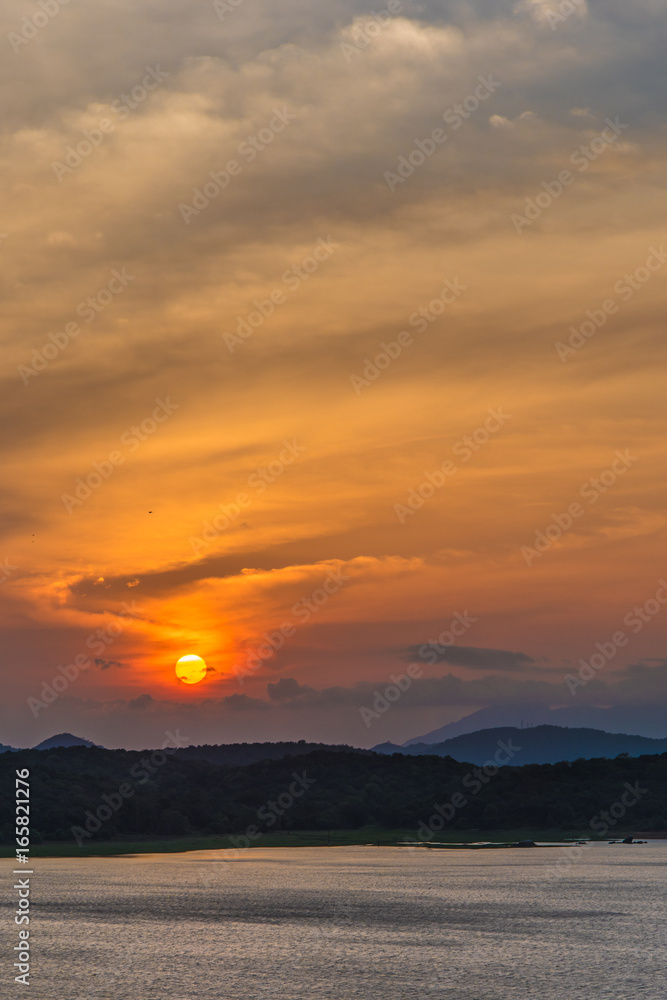 Dusk and sunset at Giritale Tank famous reservoir in Sri Lanka built by ...