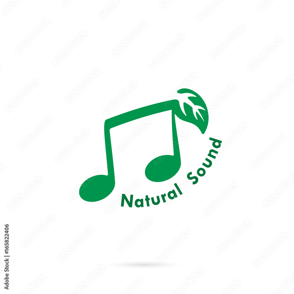 Green leaves icon with Musical note vector logo design template.Green ...