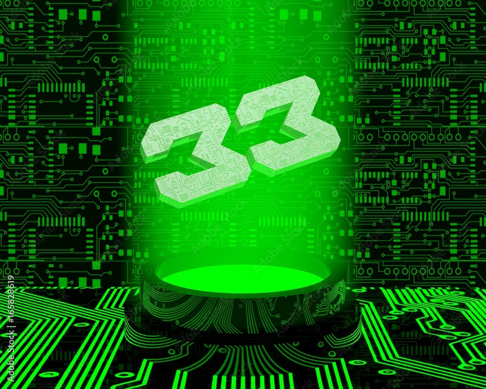 futuristic 3d number 33 in green hologram light beam Stock Illustration ...
