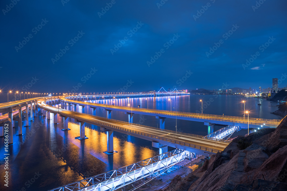 Dalian Cross-Sea Bridge at night,China. Stock Photo | Adobe Stock