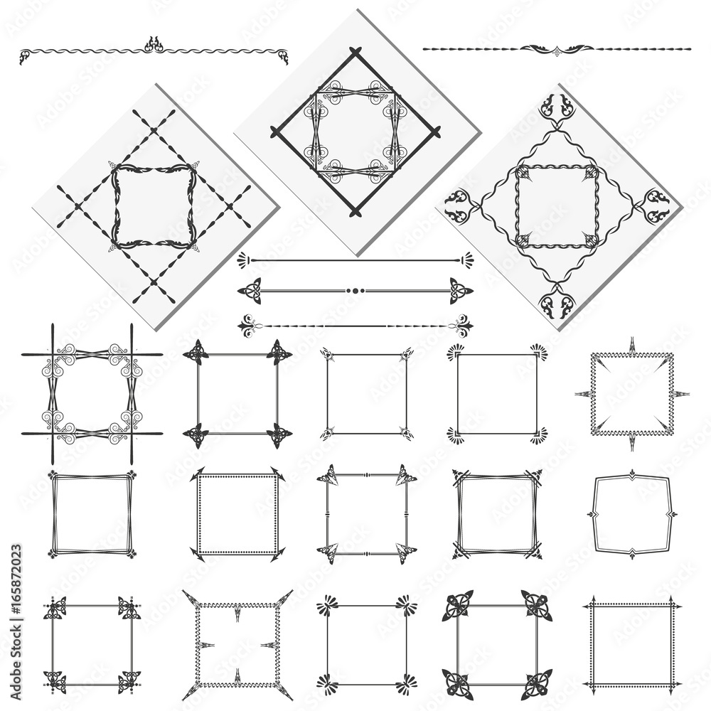 set of design elements, frames, dividers, borders. Vector illustration ...