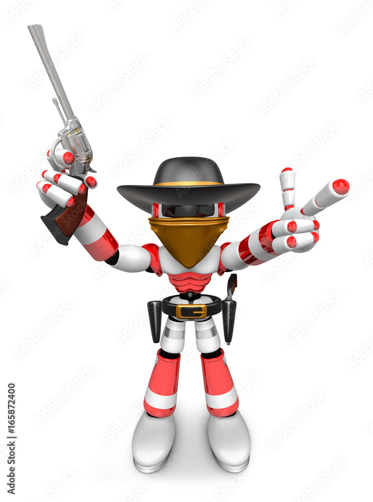 3D Red Robot villain the right hand guides and the left hand is holding ...