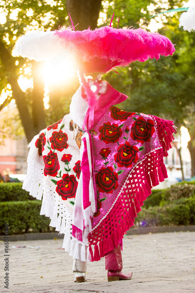 Vertical photo of a carnival dancer wearing a traditional mexican folk ...
