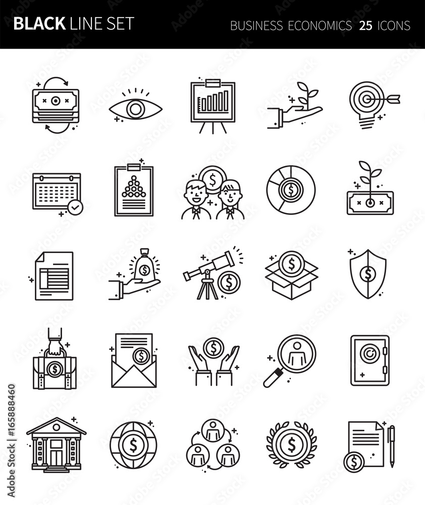 Modern thin black line icons set of business economics. Premium quality ...