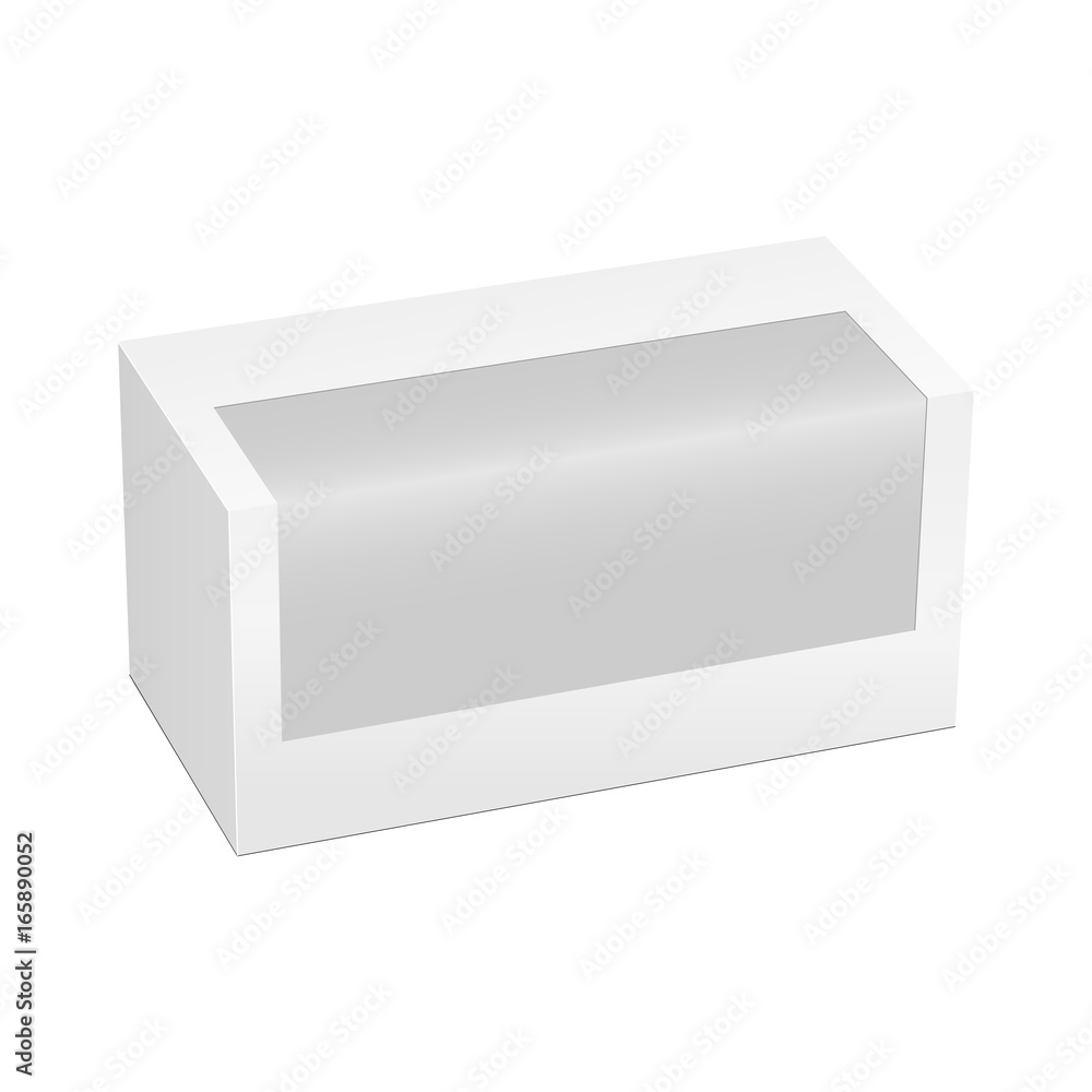 Rectangular box mockup with transparent window isolated on white ...