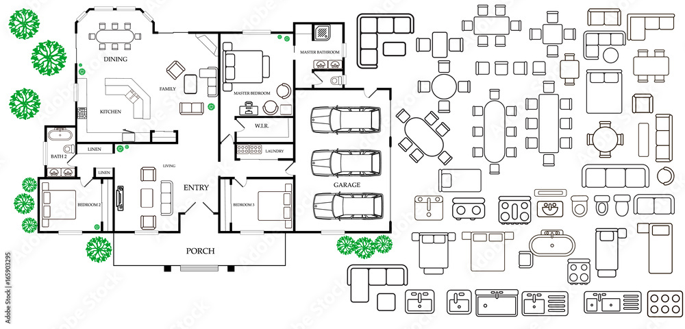 Architecture plan with furniture in top view Stock Vector | Adobe Stock