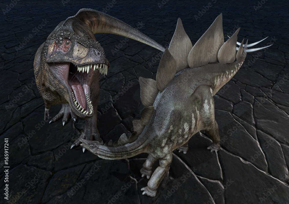 T-Rex versus Stegosaurus, 3D-Rendering Stock Illustration | Adobe Stock