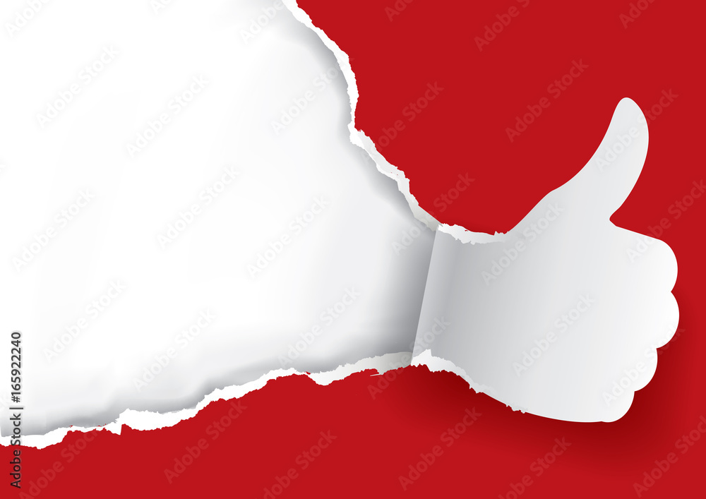 Thumbs up Ripped paper background. Paper background with torn thumbsup ...