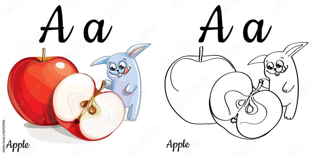 Apple. Vector alphabet letter A, coloring page Stock Vector | Adobe Stock