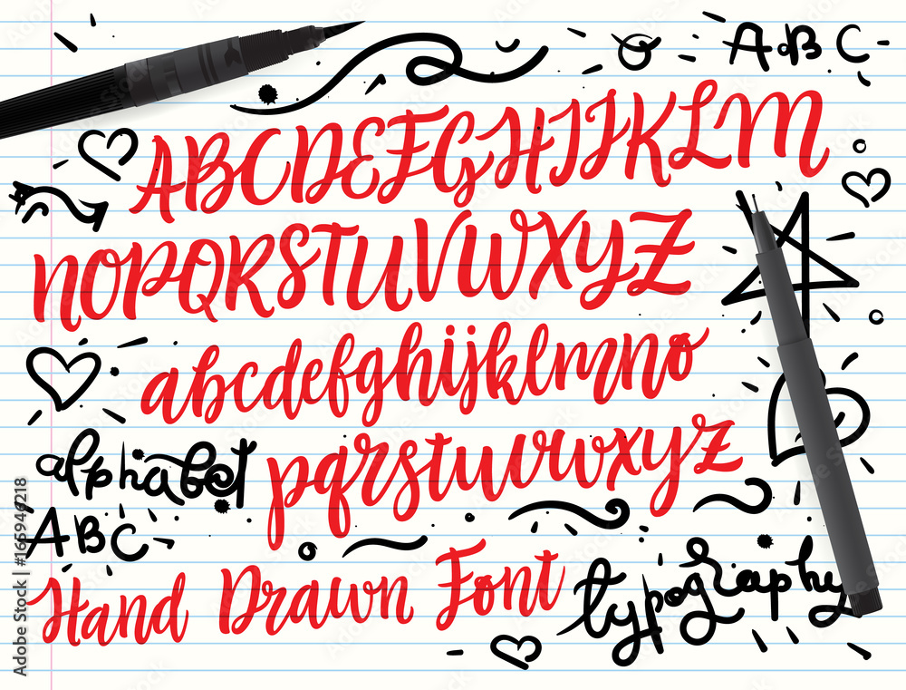 Calligraphic vector script font. Handwritten brush style modern ...