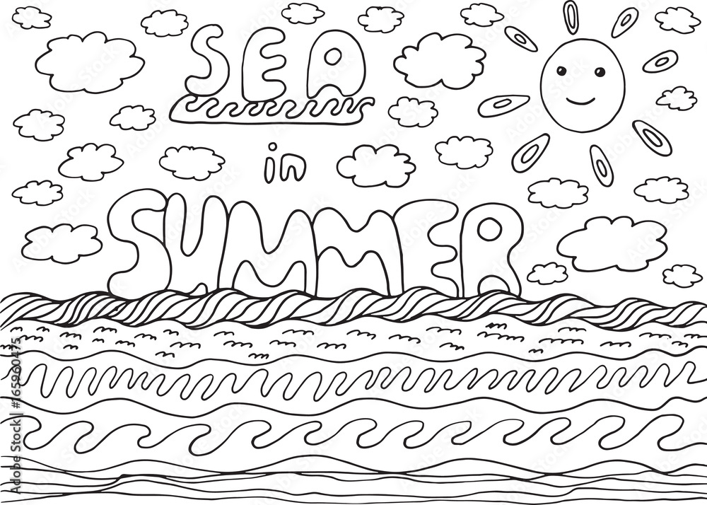 Coloring page with sea and summer words Stock Vector | Adobe Stock