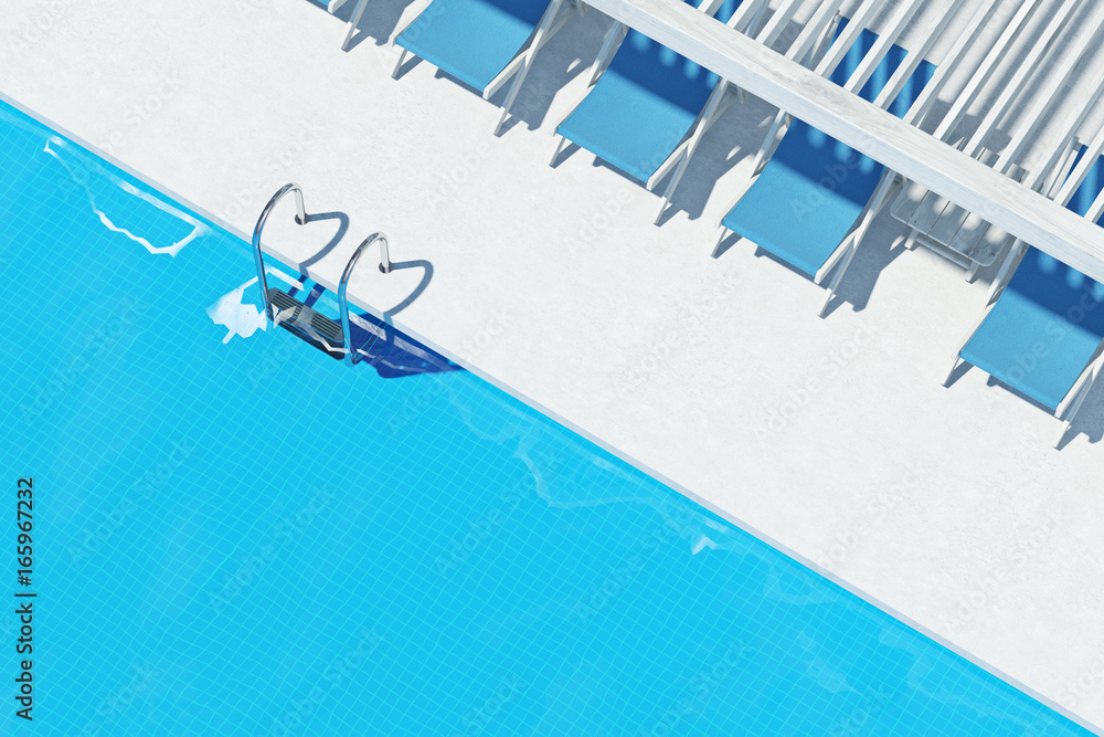Swimming pool with deck chairs, top view closeup Stock Photo | Adobe Stock
