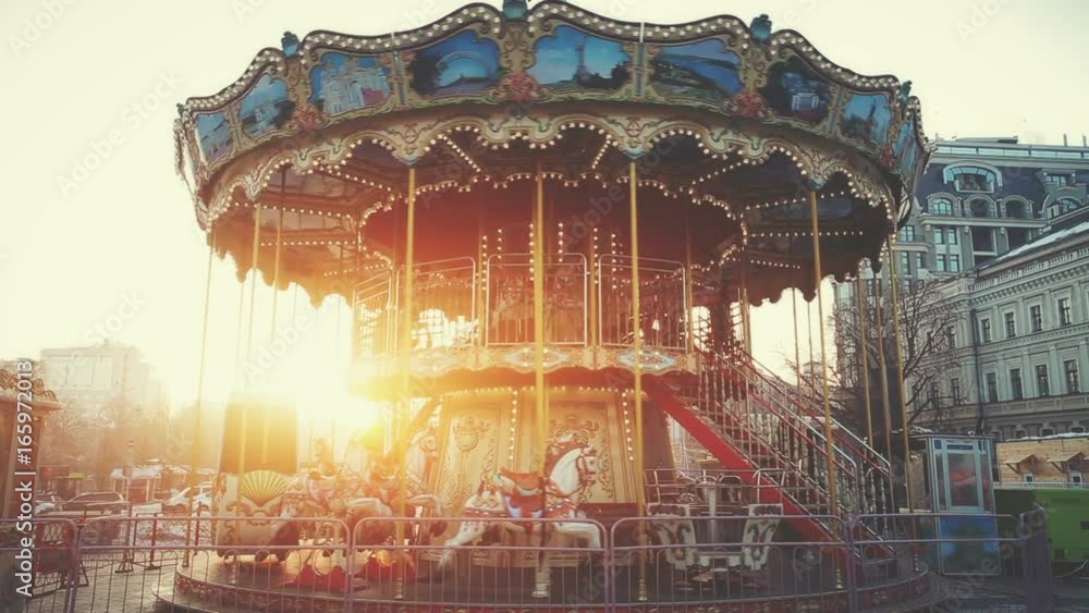 Traditional Two-storey Fairground Vintage Carousel with Stairs. Merry ...