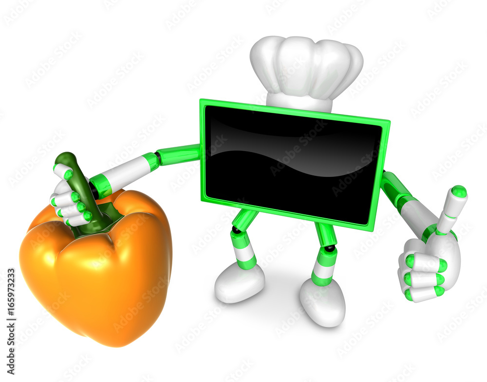 Green TV chef Character right hand sweet-pepper. The best gesture of ...