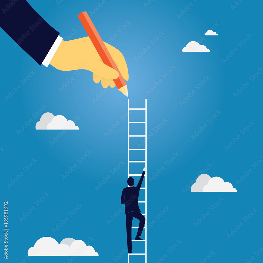 Business leadership concept. Businessman Lead to Climb High Ladder ...