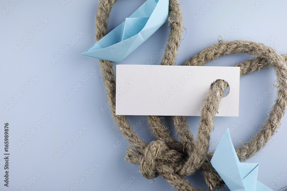 sticker with thick braided rope and ship paper origami Stock Photo ...