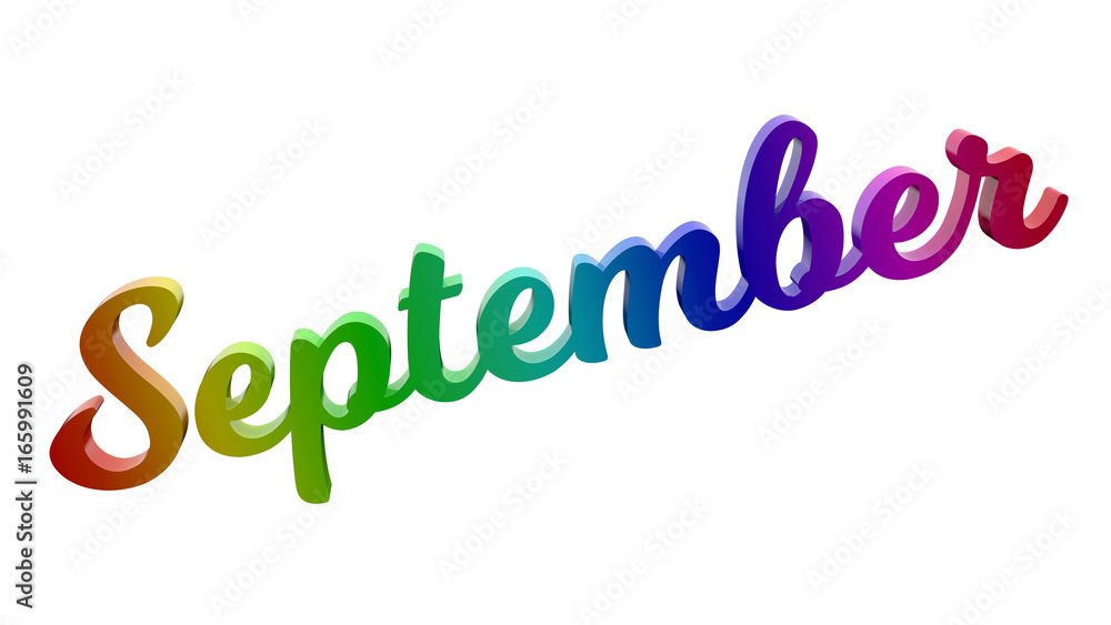 September Month Calligraphic Text Title 3D Letters Colored With RGB ...