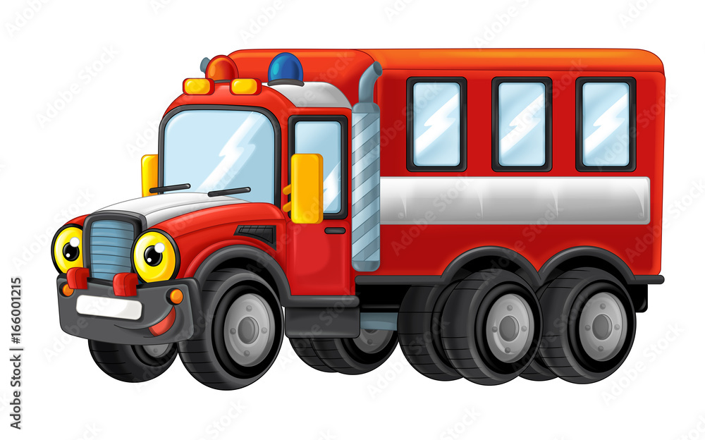 Cartoon happy and funny cartoon fire fireman bus looking and smiling ...