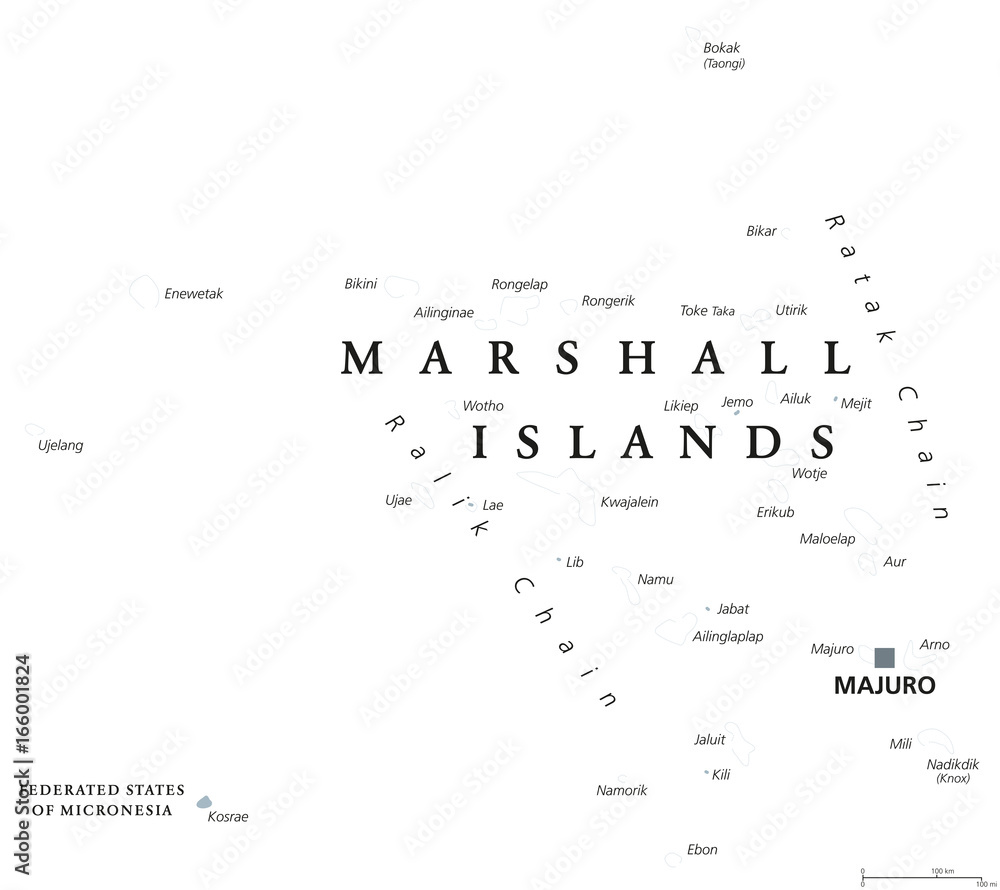 Marshall Islands political map with capital Majuro. Republic and ...