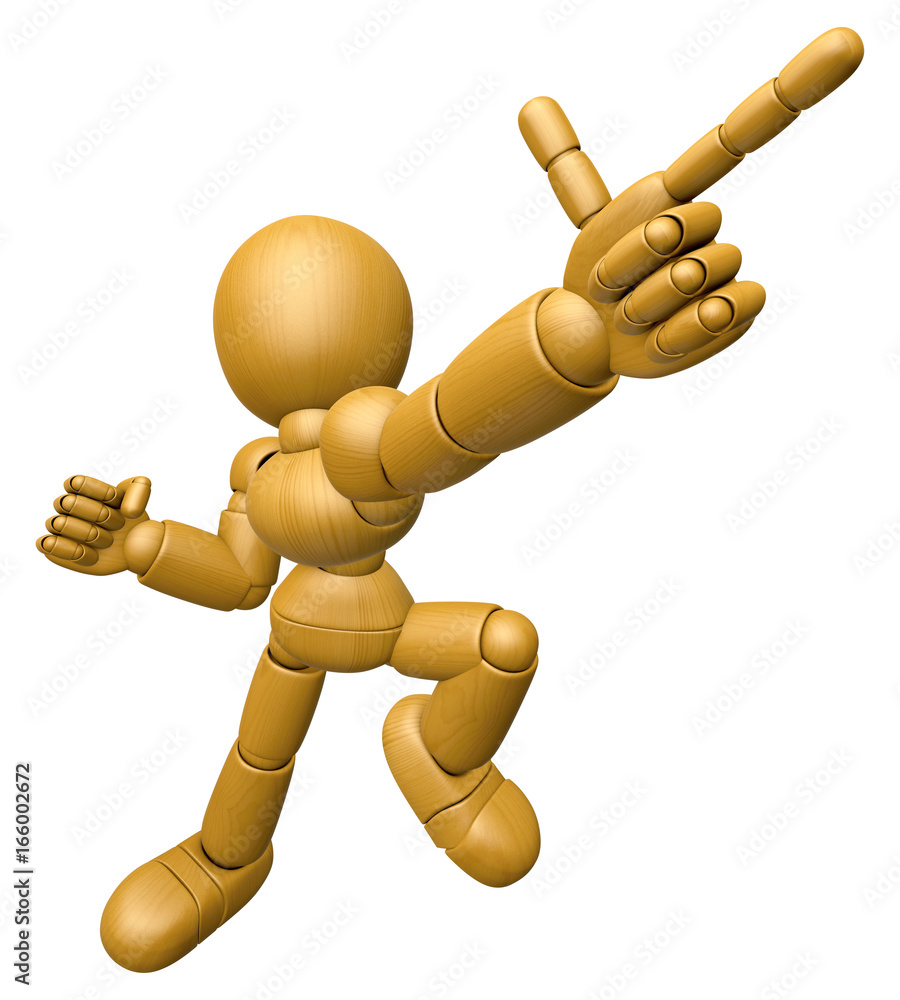 3D Wood Doll Mascot is points a finger one direction. 3D Wooden Ball ...