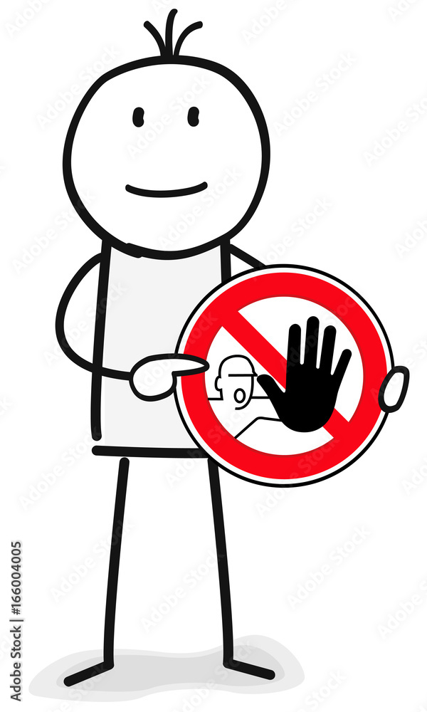 Figur zeigt auf Achtung halt Schild vector de Stock | Adobe Stock