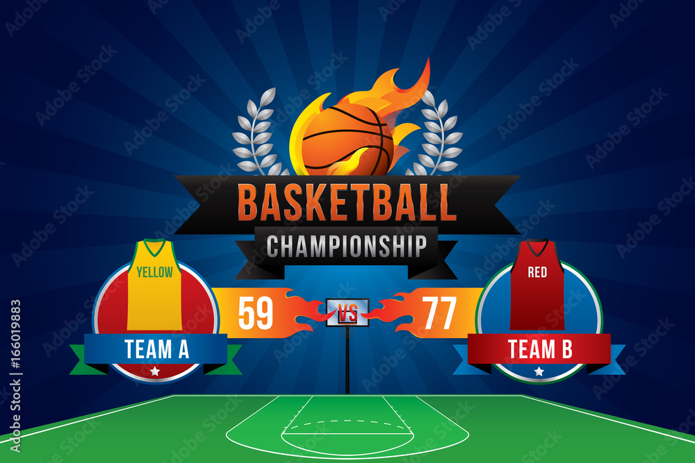 Vector of basketball championship with team competition and scoreboard ...