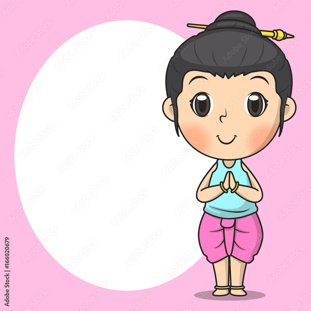 Cute thai girl cartoon vector illustration Stock Vector | Adobe Stock