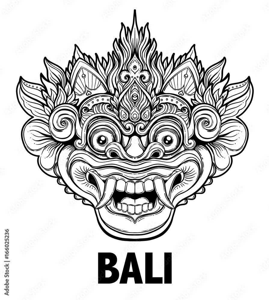 Barong. Traditional ritual Balinese mask. Vector decorative ornate ...