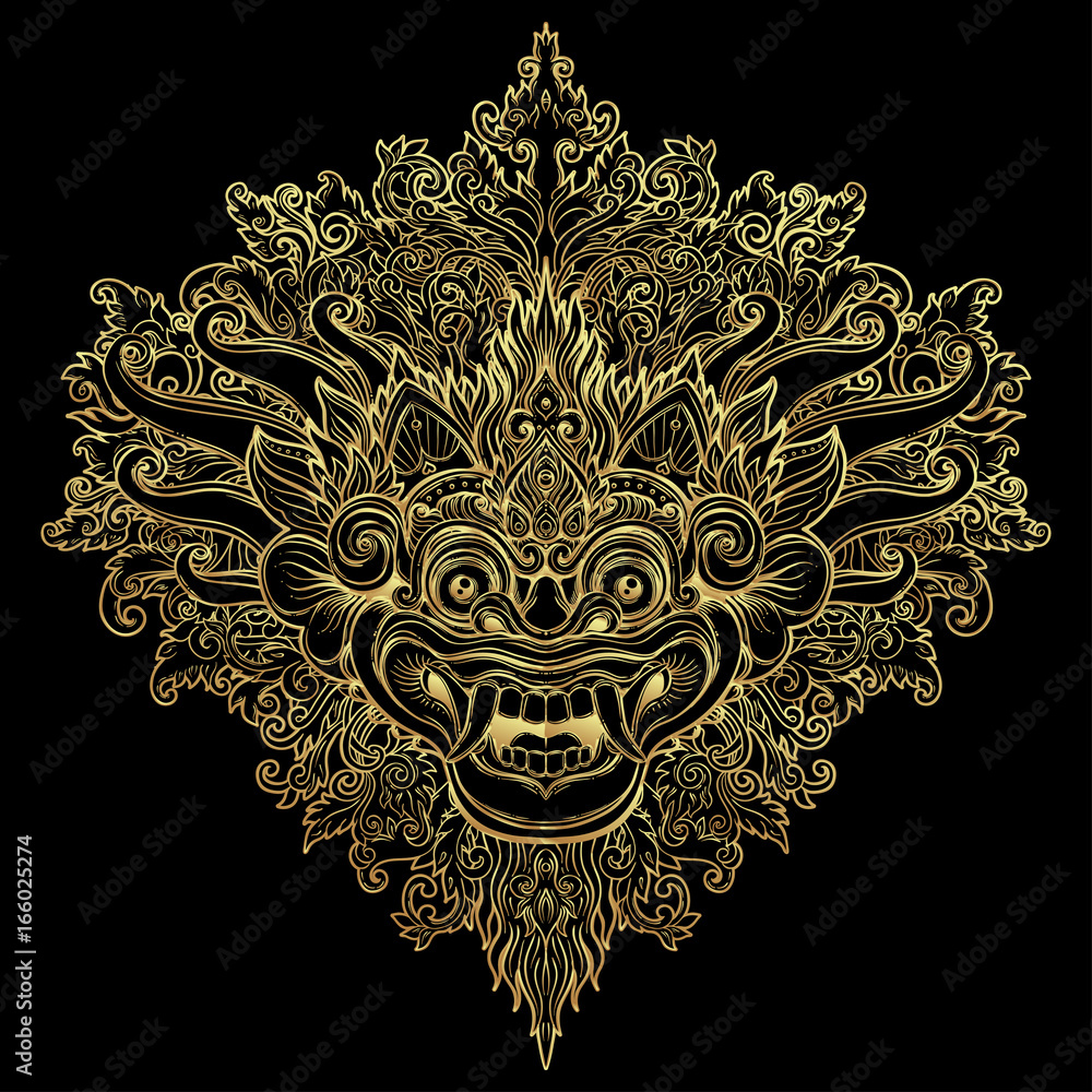 Barong. Traditional ritual Balinese mask. Vector decorative ornate ...