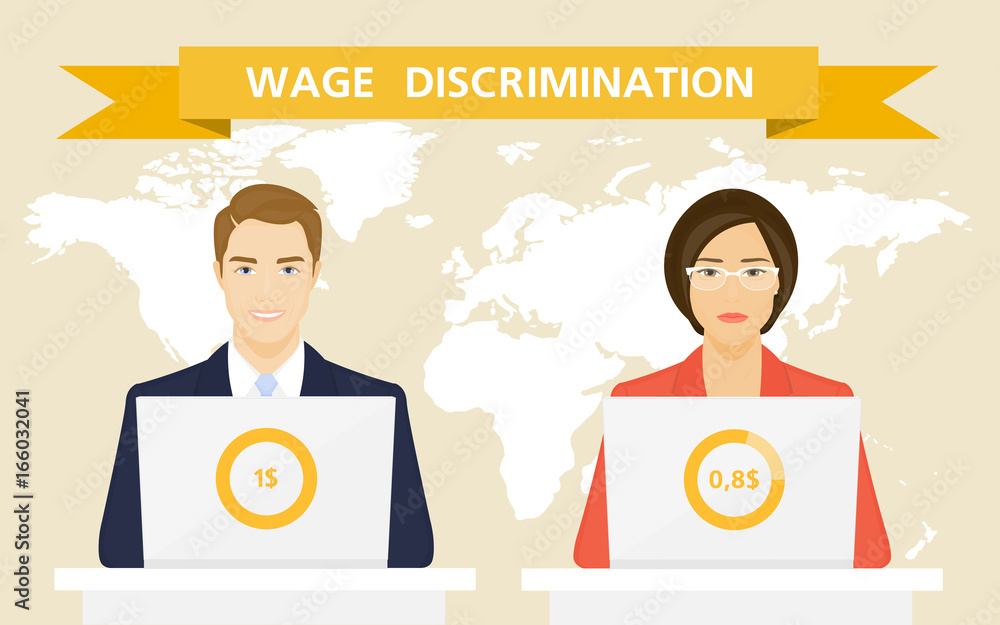 Gender inequality in wages. Feminism and Emancipation. Man and woman on ...