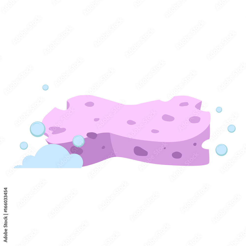 Vector cartoon flat style pink sponge vector icon. Blue bubbles ...