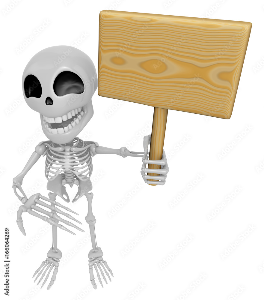 3D Skeleton Mascot the right hand guides and the left hands are holding ...