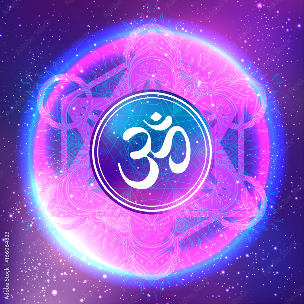 Diwali Om Symbol With Mandala Round Pattern Vintage Style Decorative