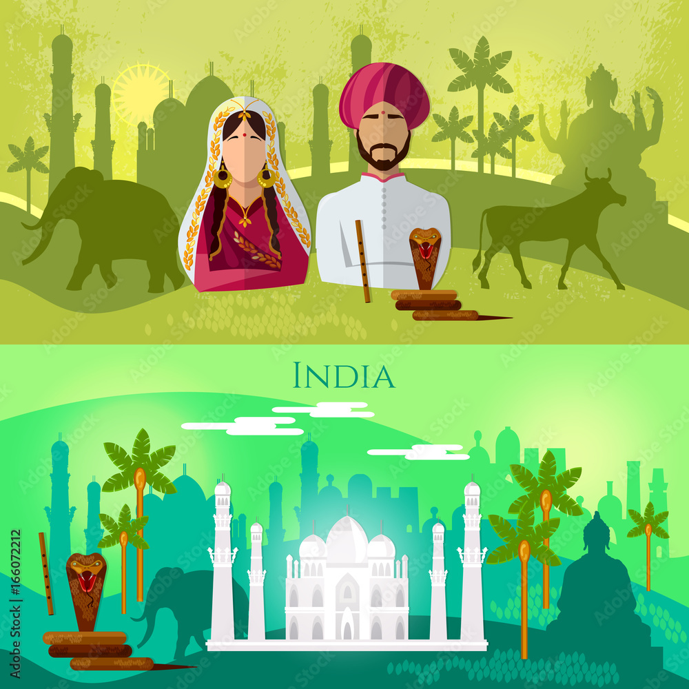 Travel to India banner. Culture, traditions, attractions and people of ...
