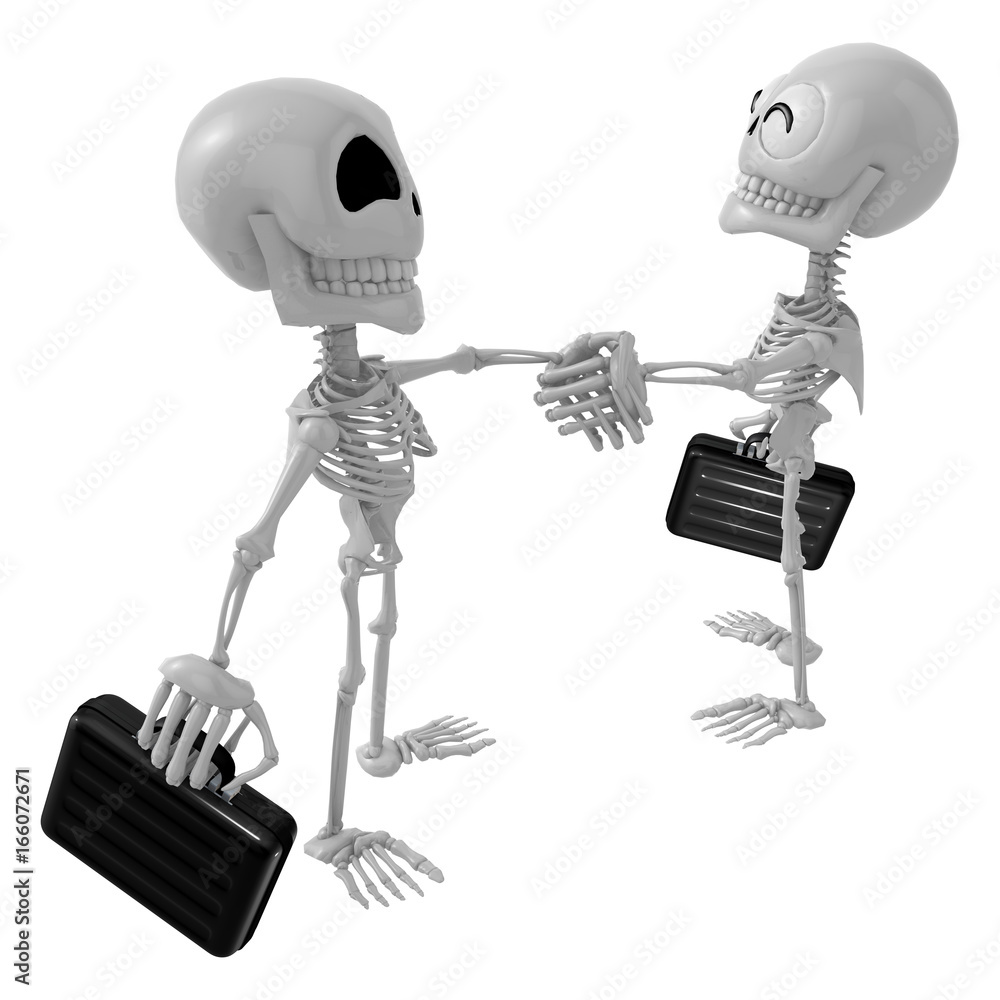 Stockillustratie 3D Skeleton Mascot shake hands with each other. 3D ...
