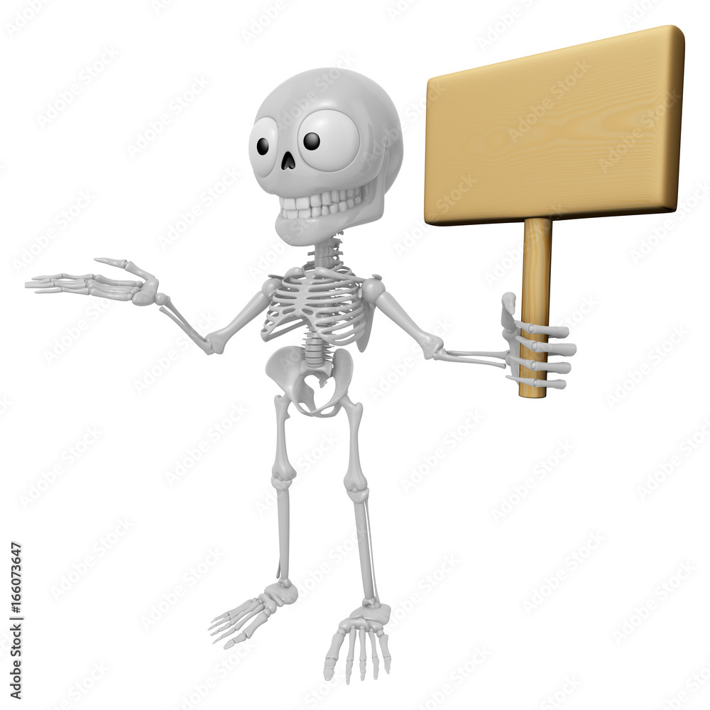 3D Skeleton Mascot the right hand guides and the left hands are holding ...