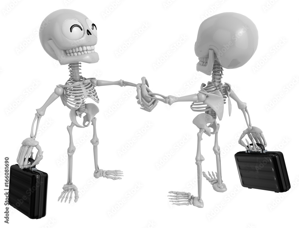 3D Skeleton Mascot shake hands with each other. 3D Skull Character ...