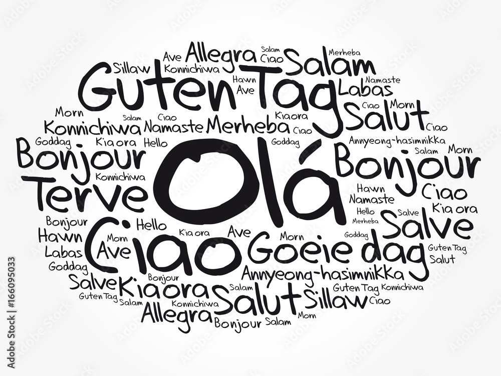 OLA (Hello Greeting in Portuguese) word cloud in different languages of ...