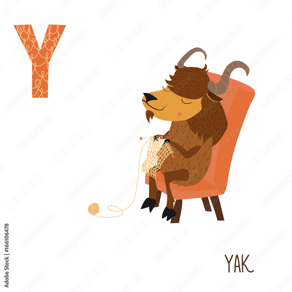 Vector cute kids animal alphabet. Letter Y for the Yak Stock Vector ...