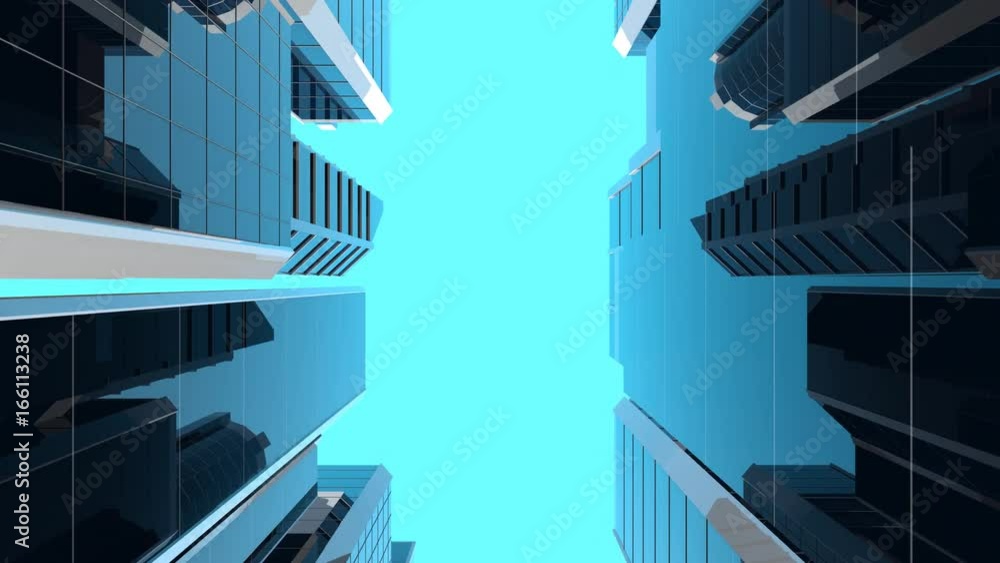 Seamlessly loopable animation of modern corporate skyscrapers with ...