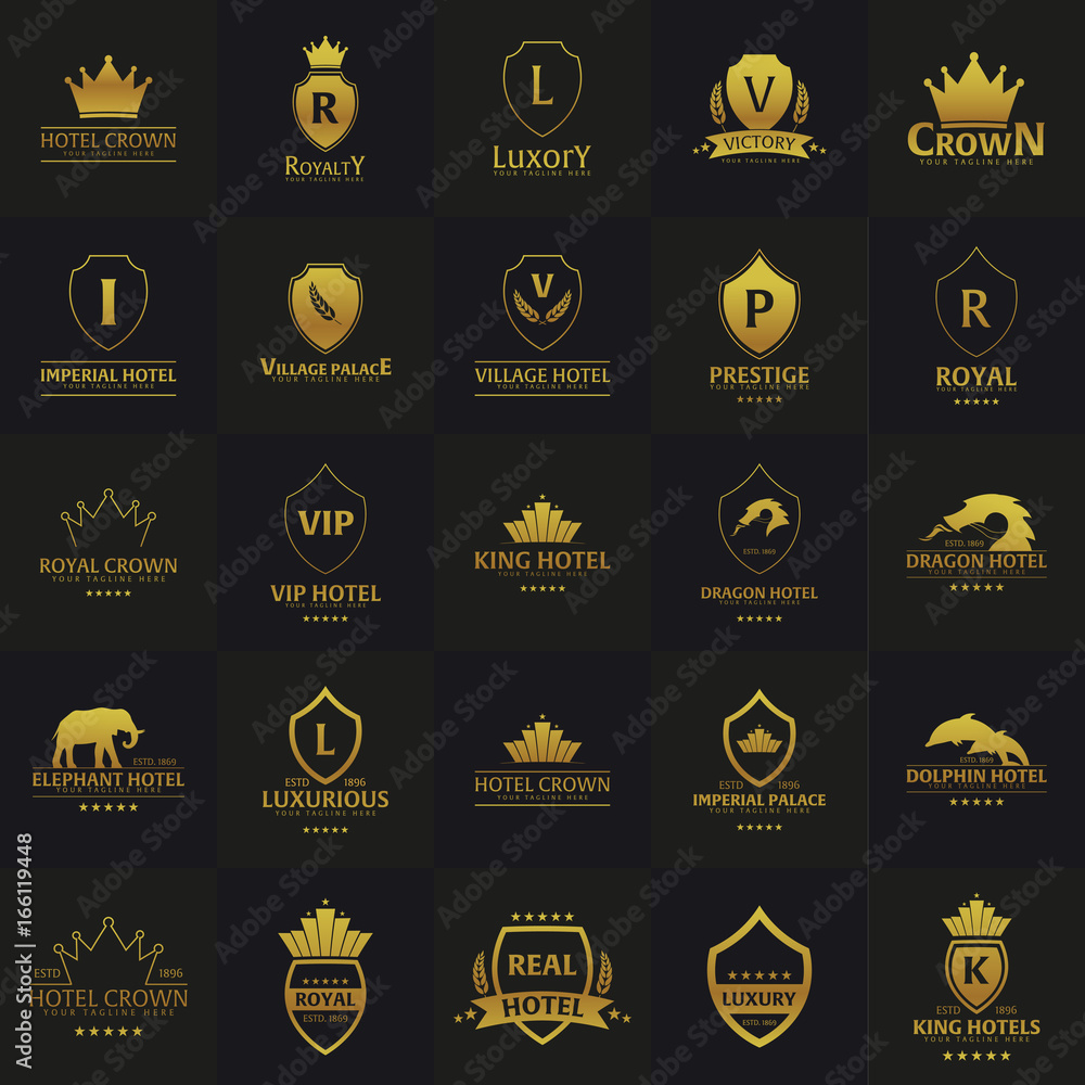 Set of Luxury Hotel Logos and Emblems. Vector logo illustration. Stock ...