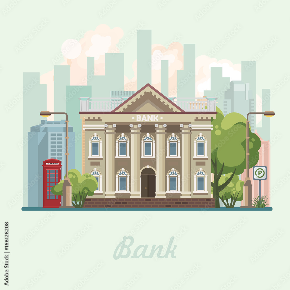 Bank building vector illustration in flat design. Stock Vector | Adobe ...