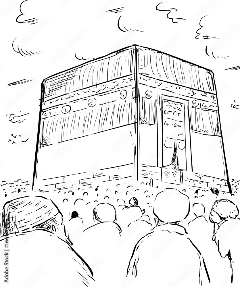 Outline of people around the Kaaba in Mecca Stock Vector | Adobe Stock