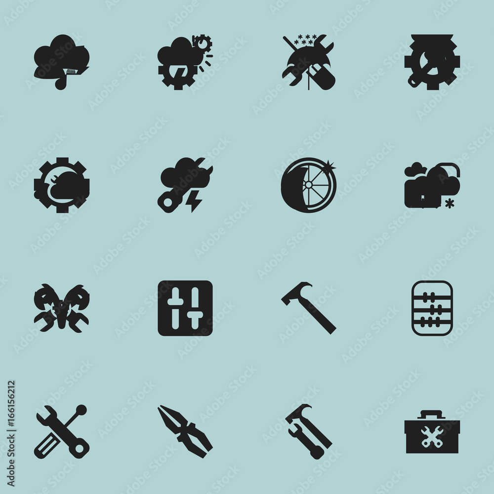 Set Of 16 Editable Toolkit Icons. Includes Symbols Such As Tyre, Wrench ...