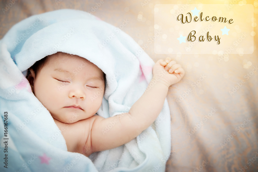 Colorful cute baby shower beautiful card with text welcome new baby in ...